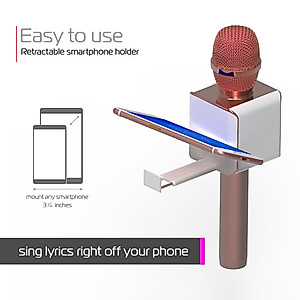 Tzumi PopSolo Professional Bluetooth Karaoke Microphone and Voice Mixer with Smartphone Holder – Great for Kids and Parties – Rose Gold