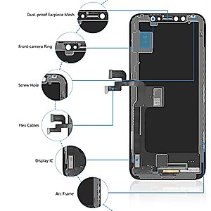 for iPhone X Screen Replacement 5.8 inch, Mobkitfp Front LCD Digitizer Display for iPhone 10/X with 3D Touch & Face ID for A1865,A1901,A1902 with Waterproof Adhesive+Tempered Glass+Repair Tools
