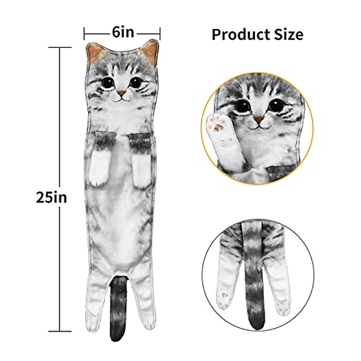 Cat Funny Hand Towels for Kitchen and Bathroom, High Absorbency Hand Towels Cute Decorative Cat Decor Hanging Washcloths Face Towels, Not Easy to Deformation, for Cat Lovers(Tabby cat)