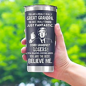 AREOK Gifts for Grandpa Gift, Best Grandpa Ever Gifts - Great Grandpa Christmas Birthday Gifts from Grandchildren Grandson Granddaughter, Grandfather Gift, 20 OZ Grandpa Tumbler Cup, Navy