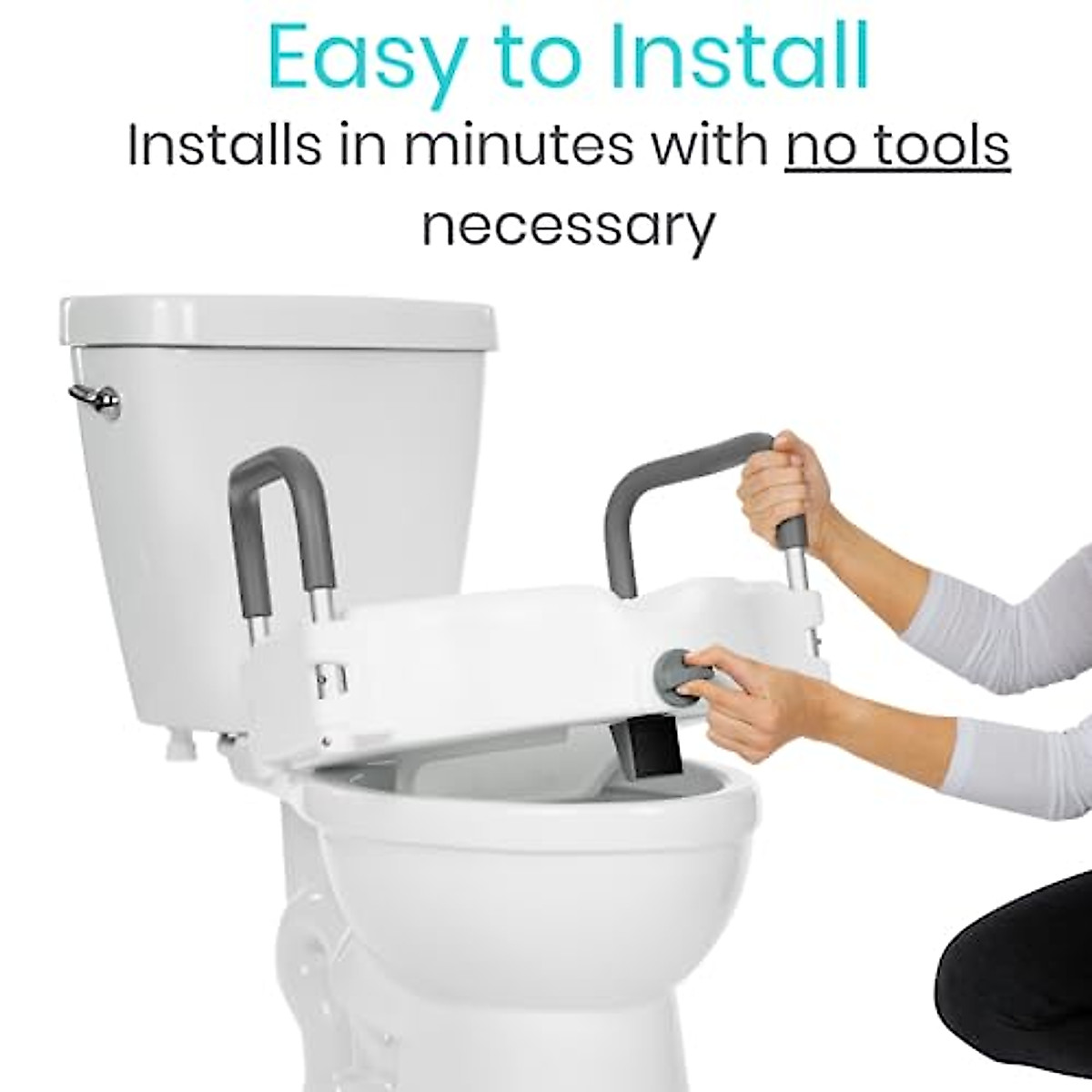 Vive Raised Toilet Seat - 5" Portable, Elevated Riser with Padded Handles - Elongated and Standard Fit Commode Lifter - Bathroom Safety Extender Assists Disabled, Elderly, Seniors, Handicapped (1)