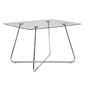 Atlin Designs Glass Top Dining Table in Silver Chrome