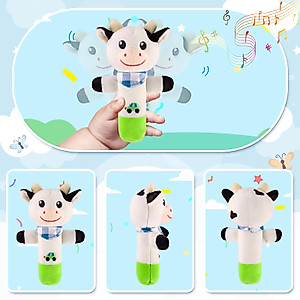 ush Baby Rattle Toys for Babies 0-6 Months Soft Baby Toys Stuffed Animal Plush Rattle Newborn Sensory Toys Newborn Infant Security Blanket Loveys Small Animals Doll（Cow）