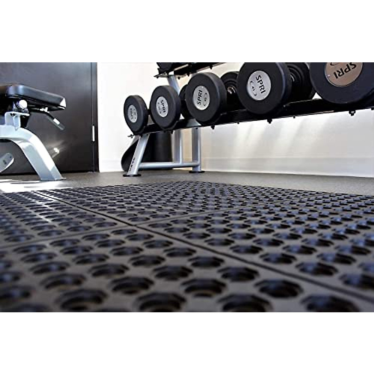 Envelor Interlocking Rubber Floor Mat for Restaurant Kitchen Floor Anti Fatigue Bar Door Mat Non-Slip Indoor Outdoor Shower Pool Drainage, Durable Garage Flooring 36 x 36 Inch