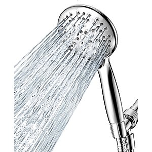 JDO Shower Head with Handheld, 6 Spray Settings High Pressure Hand Held Shower Head, 4.3" High Flow Rain Showerhead Set with Extra Long 59" Stainless Steel Hose and Adjustable Bracket (Chrome)