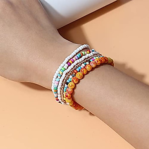Fuqimanman2020 6pcs Bohemian Stackable Elastic Beaded Bracelet Set Multicolor Layered Seed Bracelets Summer Beach Holiday Jewelry-Yellow