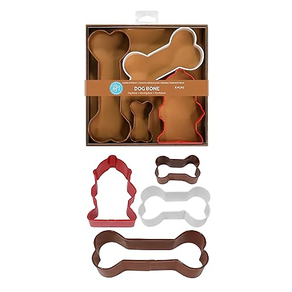 R&M International Dog Bone Cookie Cutters, Assorted Bones and Fire Hydrant, 4-Piece Set