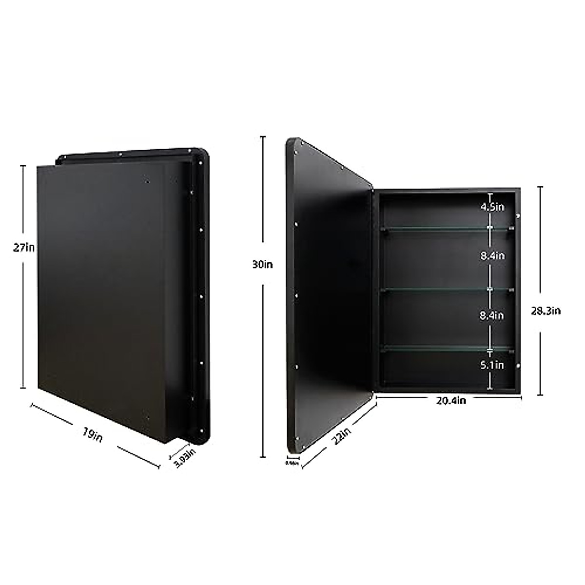 FOMAYKO Farmhouse Black Metal Framed Recessed Bathroom Medicine Cabinet with Mirror Rounded Rectangle Vanity Mirros for Wall 22x30 inch