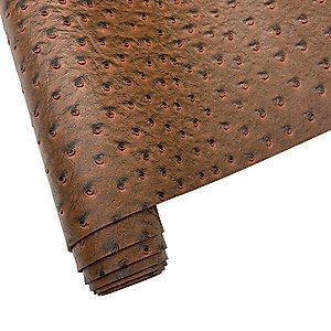 12x54 Inch Brown Ostrich Faux Leather for Upholstery Decoration,Embossed Textured Synthetic Fabric for DIY Bows Wallet Sewing Crafts