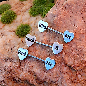 3 Pairs Women Nipple Rings 14G Stainless Steel Nipplerings Tongue Rings Barbell Heart Shape Body Piercing Jewelry (Silver)