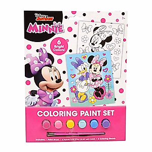 MINNIE Mouse Disney Coloring Paint Set- Disney Kids Art Set, includes 6 Acrylic Paint Set, Brush, 2 Coloring Sheets, Fun, Entertaining Children Painting Set Activity for Boys and Girls