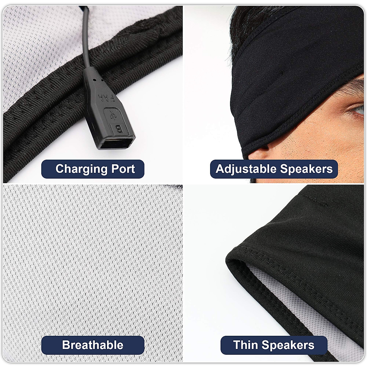 Navly Sleep Headphones Bluetooth Headband, Wireless Headband Headphones Headsets with Thin Speakers, Sleep Earbuds, Sleeping Headphones for Workout Running Yoga Sports Gift for Men Women