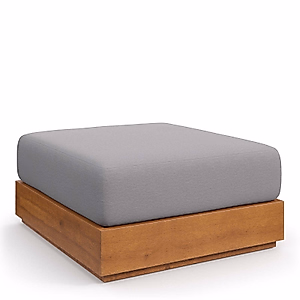 Modway Tahoe Acacia Wood Outdoor Ottoman in Natural Light Gray with Weather-Resistant Cushion - Ideal as Outdoor Footstool or Sunroom Furniture Accessory
