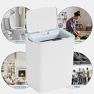 Bathroom Trash Can, 3.7Gallon/14Liter for Bathroom | Bedroom Automatic Garbage Cans with Lid Rectangular Bathroom Trash Can for Cupboard/Bathroom/Bedroom/Office/Camping/RV-White