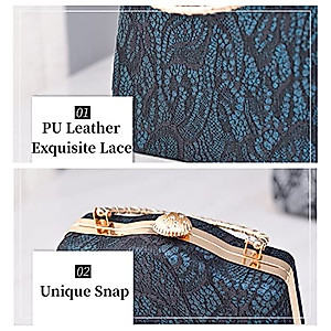 Anopo Evening Clutch Purse Bridal Lady Floral Lace PU Hard Shell Crossbody Bag Top Handle Lock Buckle Handbag Wedding Prom Black