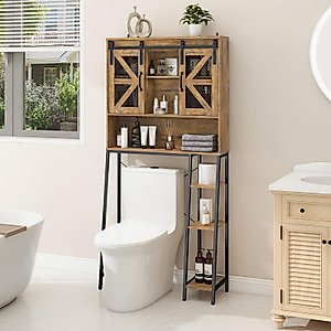 Befrases Over The Toilet Storage Cabinet, Farmhouse Storage Cabinet Over Toilet with 2 Sliding Barn Door，Home Space-Saving Toilet Rack, for Bathroom, Restroom, Laundry.(Brown)