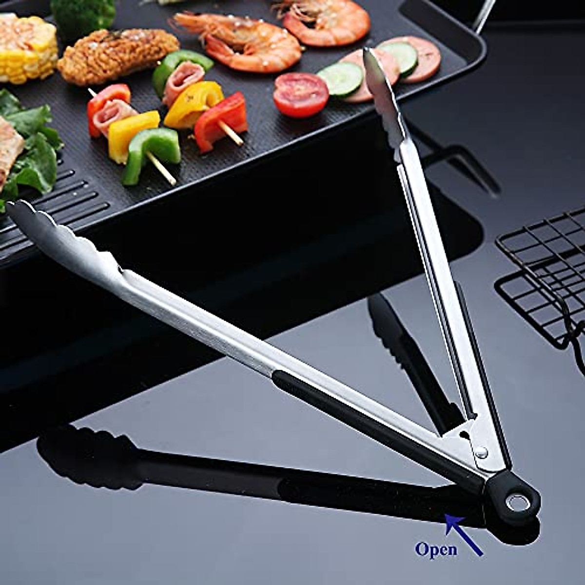 12 Inch Barbecue Tongs, Stainless Steel BBQ Tongs, Premium Grill Tongs for Cooking, Metal Tongs for Massive Meat, Locking Kitchen Tongs, Stylish Sturdy Cooking Tongs