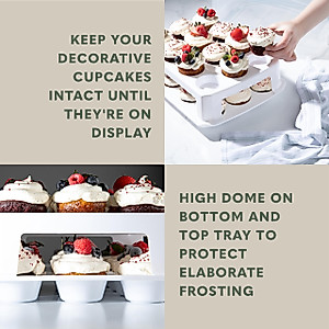 Cupcake Carrier 24 Count - Sturdy Cupcake Holder with Lid & 2 Handles, Stylish Two-Tier Cupcake Carrier/Stand, Spacious 3.5” Top & Bottom Tray