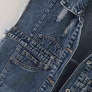 Gerichy Denim Jacket for Women, Oversized Tshirts Shirts for Women, Shirts for Women Trendy, Women's Oversized Denim Jacket Sleeveless Button Down Trendy Ripped Denim Shirt