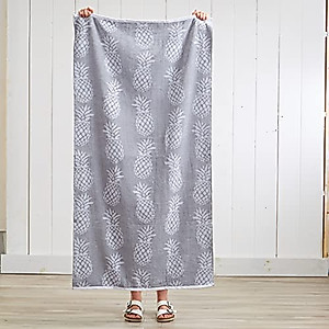 Great Bay Home Large Beach Towel Set of 2 - Pineapple and Striped Beach Towels for Adults and Velour Pool Towels 100% Cotton - Lightweight Quick Dry Beach Towel Pack - Beach Towel for Travel