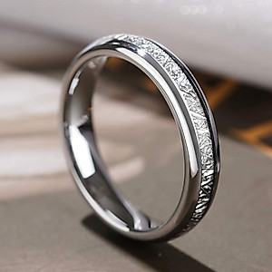 THREE KEYS JEWELRY Womens Charming Viking 4mm Hunting Jewelry Tungsten Meteorite Polished Wedding Carbide Ring Band for Women Engagement Silver size 8