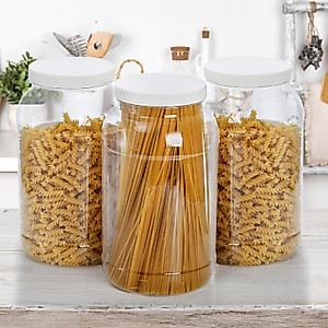 ZOOFOX 2 Pack Plastic Jars with Lids, 1 Gallon Wide Mouth Storage Containers, Empty Plastic Jars for Kitchen & Household Storage of Dry Goods, Peanut, Candy, Noodles
