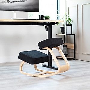 VIVO Wooden Rocking Kneeling Chair, Ergonomic Rocker Stool for Home and Office, Angled Posture Seat, Light Wood Frame & Black Cushions, CHAIR-K04R