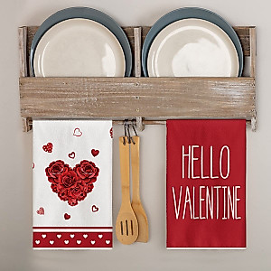 Artoid Mode Roses Hearts Hello Valentine's Day Kitchen Towels Dish Towels, 18x26 Inch Anniversary Decoration Hand Towels Set of 2
