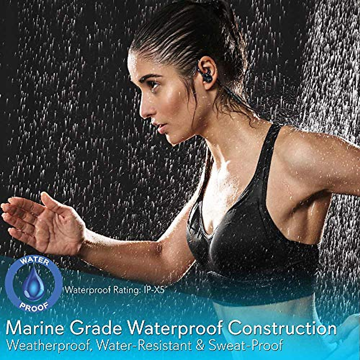 Pyle in Ear Wireless Bluetooth Headphones - Waterproof Black Cordless Sports Earbuds Headset Earphones, Ear Buds Wireless Headphones w/Microphone for Audio Video Running Gym Workout Gaming PSWPHP43
