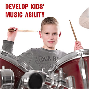 AW Drum Set with 3 Piece Drums Bass Tom Hi-Hat 4pcs Drumsticks Seat Cymbal Throne Stool Kids Musical Instruments Kit Red