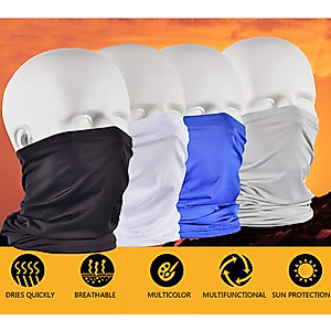 Leamekor UV Face Cover Neck Gaiter Mask Dust Protection Magic Scarf Wind Bandana Balaclava for Summer Running Fishing Biking (Black+White+Blue+Grey)