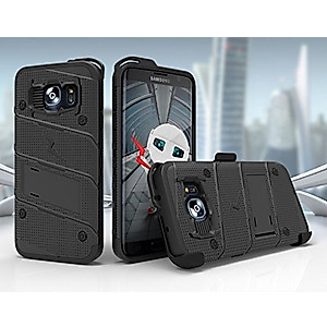 ZIZO Bolt Series Samsung Galaxy S7 Edge Case Military Grade Drop Tested with Tempered Glass Screen Protector Holster Black