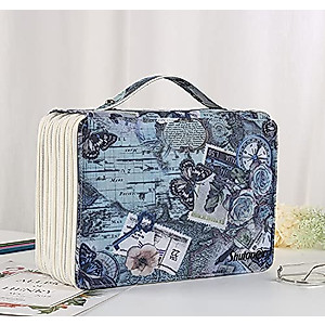 Shulaner 250 Slots Colored Pencil Case with Zipper Closure Large Capacity Retro Style Element Pattern Pencils Bag Waterproof 840D PVC Fabric Pen Organizer Storage Holder for Artist