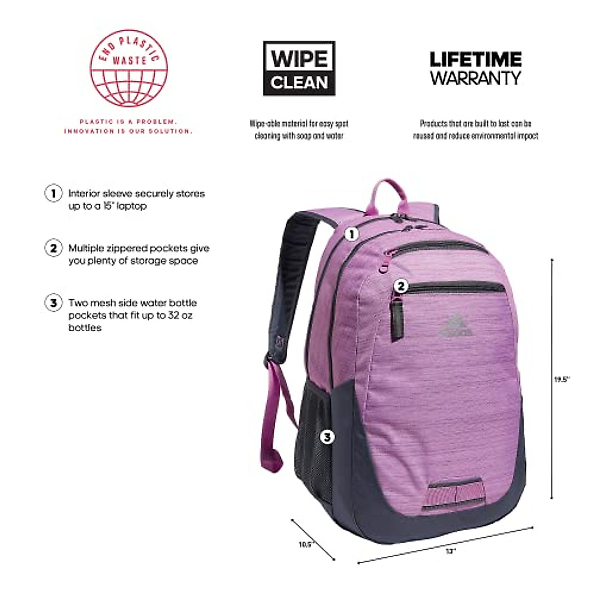 adidas Foundation 6 Backpack, Two Tone Bliss Lilac-Semi Pulse Lilac/Onix Grey/Silver Metallic, One Size