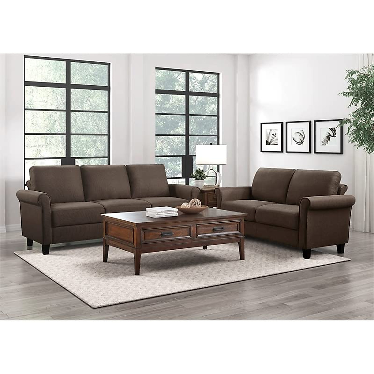 Lexicon Kenmare Fabric Upholstered Sofa with roll arms in Chocolate Color