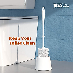 JIGA 3 Pack Toilet Brush and Holder Set, Toilet Bowl Brush with Caddy Bathroom Stiff Bristles Toilet Scrub Brush, White