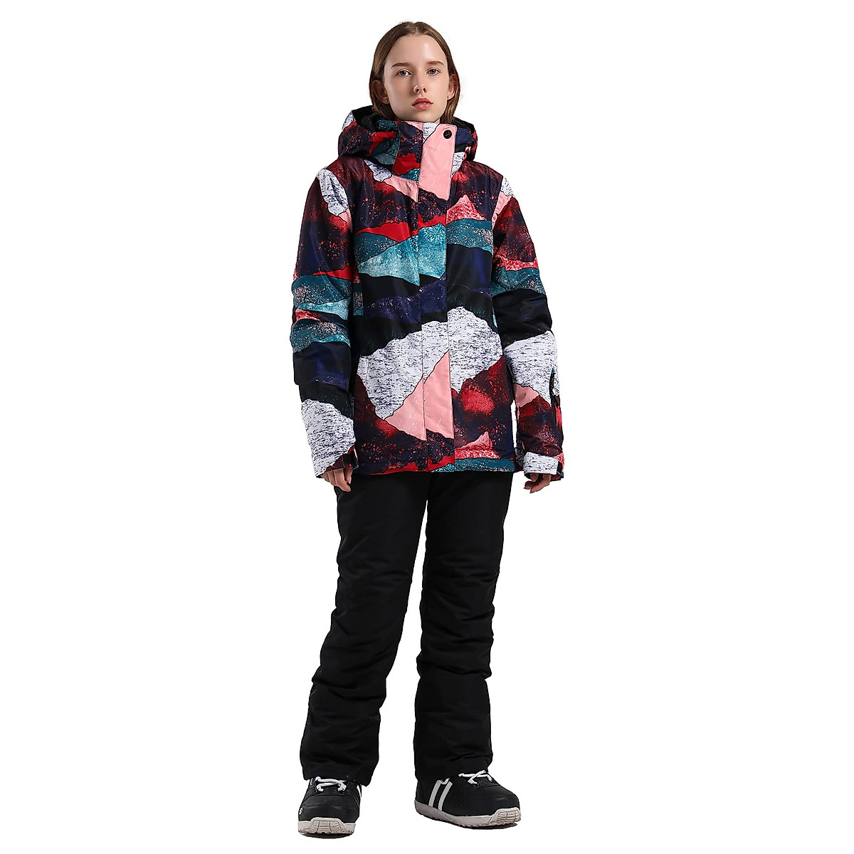 GSOU SNOW Women's Ski Jacket and Pants Snowboarding Snowsuit Coat Insulated Waterproof Windproof,Color Spot Pink L