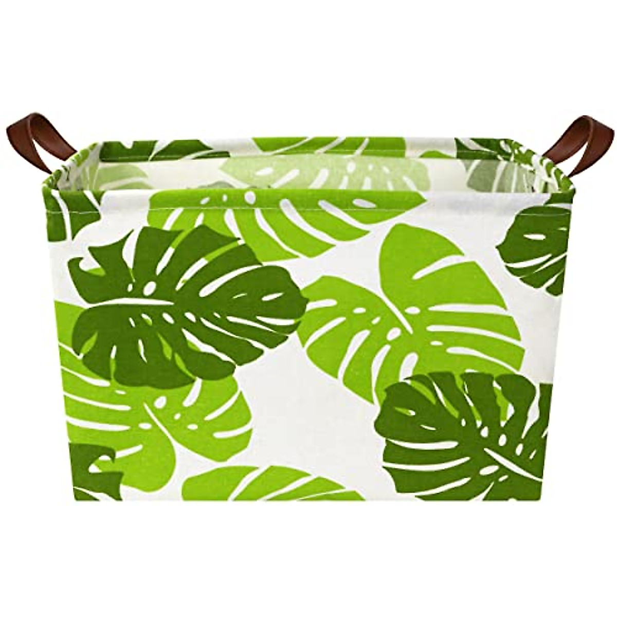 TIBAOLOVER Rectangle Storage Bin with Handles for Kids Toy/Playroom OrganizationDecor/Toy Bin/Closet/Christmas Shelf Gift Baskets/Baby Hamper (Green Leaf)