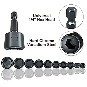 BROPPE 20Pcs Power Nut Driver Set for Impact Drill, SAE and Metric 1/4” Hex Head Drill Bit Set Screwdriver Socket Set, High Hardness CR-V Steel, Quick Change Chuck Socket Wrench Screw Impact Nutsetter