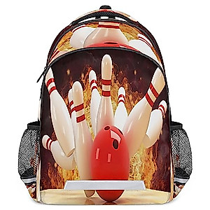 lakefvgk Abstract Fire Bowling Ball Backpacks for Girls Boys School Portable Wide Shoulder Strap Large Capacity School Kids Backpack with Reflective Strip Travel Bag College Student Casual Daypack