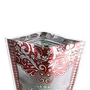 100PCS Matte Red & Silver Border Royal Crown Flower Design Stand-Up Zip Seal Bags 10x15cm (3.9x5.9")