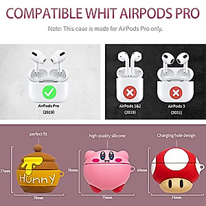 [3 Pack]Cute Airpods Pro Case, Honey Pot+Kirby+Mushroom Apple Air Pods Pro Silicone Accessories Cover, 3D Funny Drink Cartoon Character Design Airpods Pro Charging Skin for Boys Girls Women Kids Teens