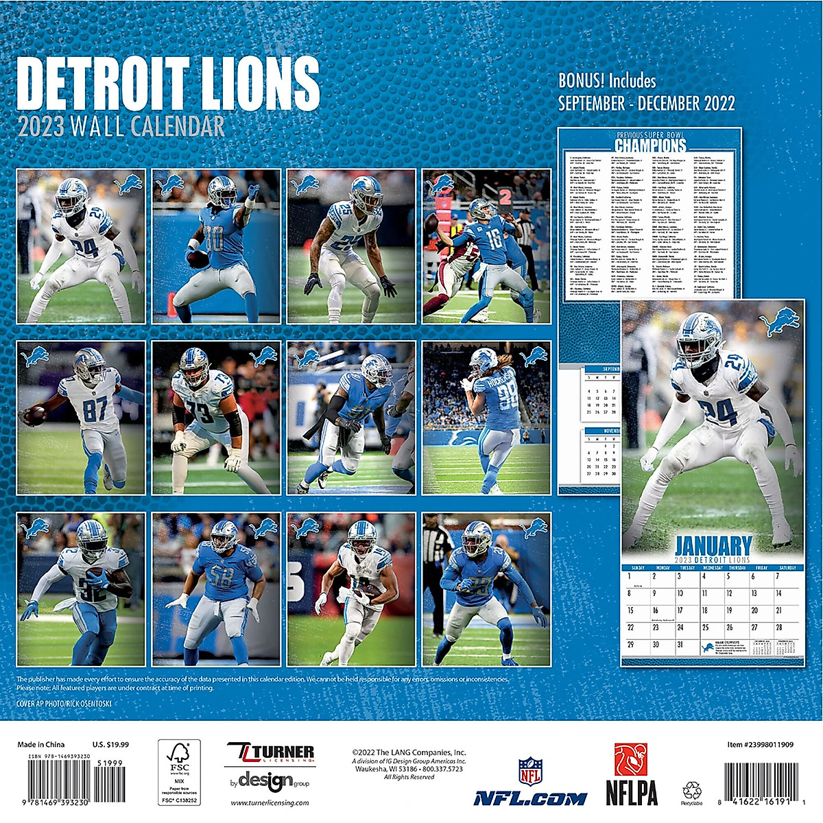 Detroit Lions 2023 12" x 12" Team Wall Calendar