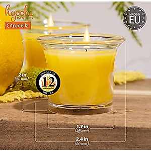 HYOOLA Clear Cup Scented Votive Candles - Citronella - 12 Hour Burn Time - 4 Pack - European Made