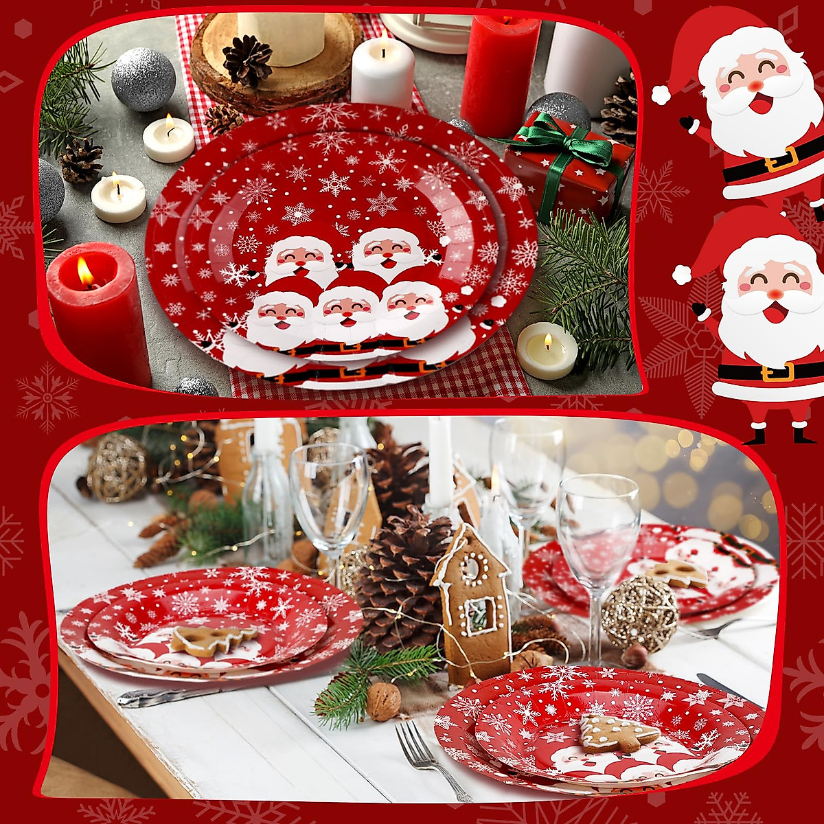 100 Pcs Christmas Paper Plates Santa Claus Snowflake disposable Plates 50 Pcs 9 Dinner Plates 50 Pcs 7 Dessert Plates Red and White Round Christmas Plates Decorative Plates for Xmas Christmas Party