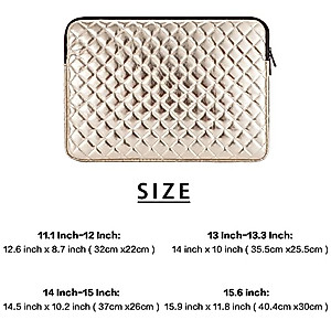 Puffy Laptop Sleeve 11 12 13 13.3 14 15 15.6 inch Puffy Laptop Case Protective, Laptop Bag Exterior Quilted PU Leather Smooth Zipper Closure, Interior Velvet Lined Padded with Pocket