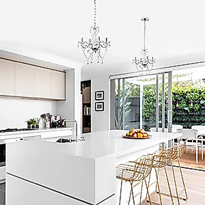 LaLuLa Chrome Chandelier Mini Crystal Chandelier 4 Light Candle Style Chandelier for Dining Room