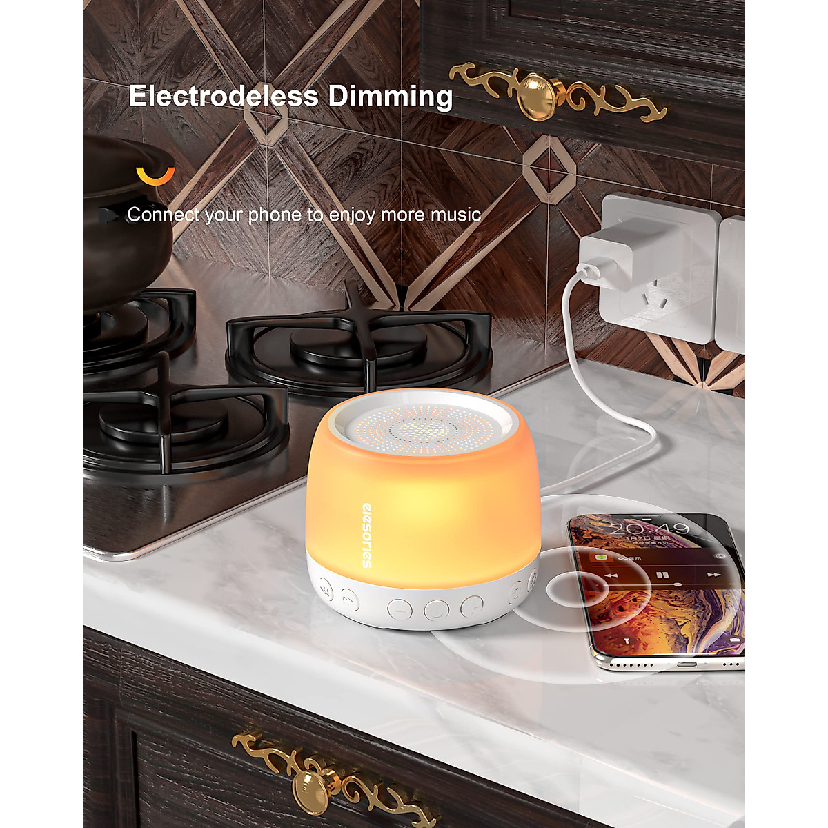 elesories White Noise Machine with Soft Dimmable Nursery Night Light & Multifunctional Speaker Sound Machine with 13 Soothing Sounds for Office Privacy, Rest,Sleep Therapy for Baby Kids Adults