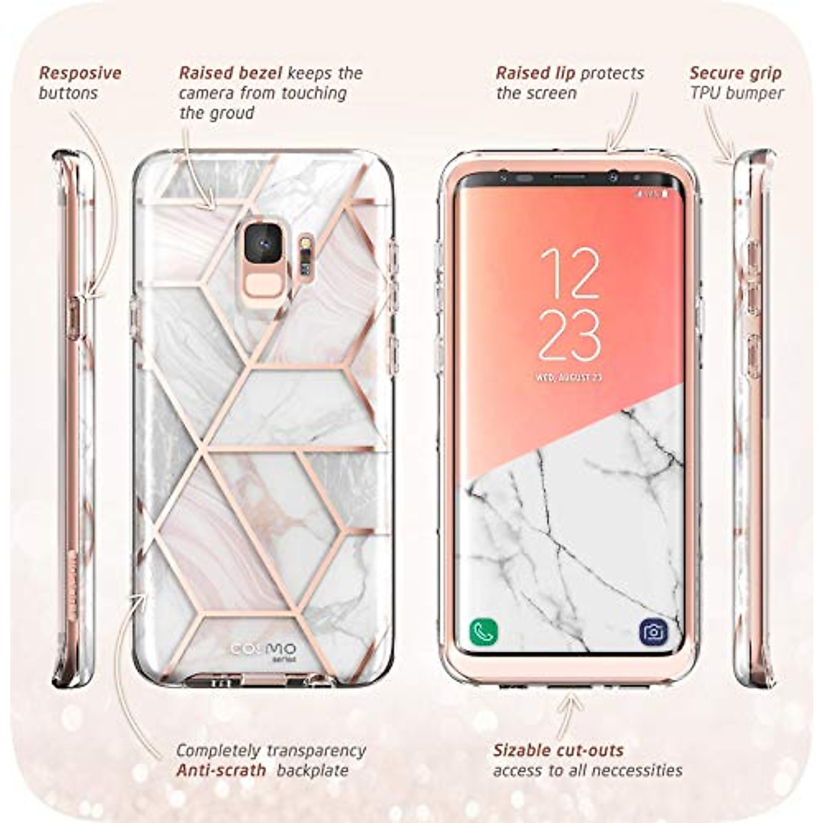 i-Blason Cosmo Series Case for Galaxy S9 (2018 Release), Slim Full-Body Stylish Protective Case with Built-in Screen Protector (Marble)
