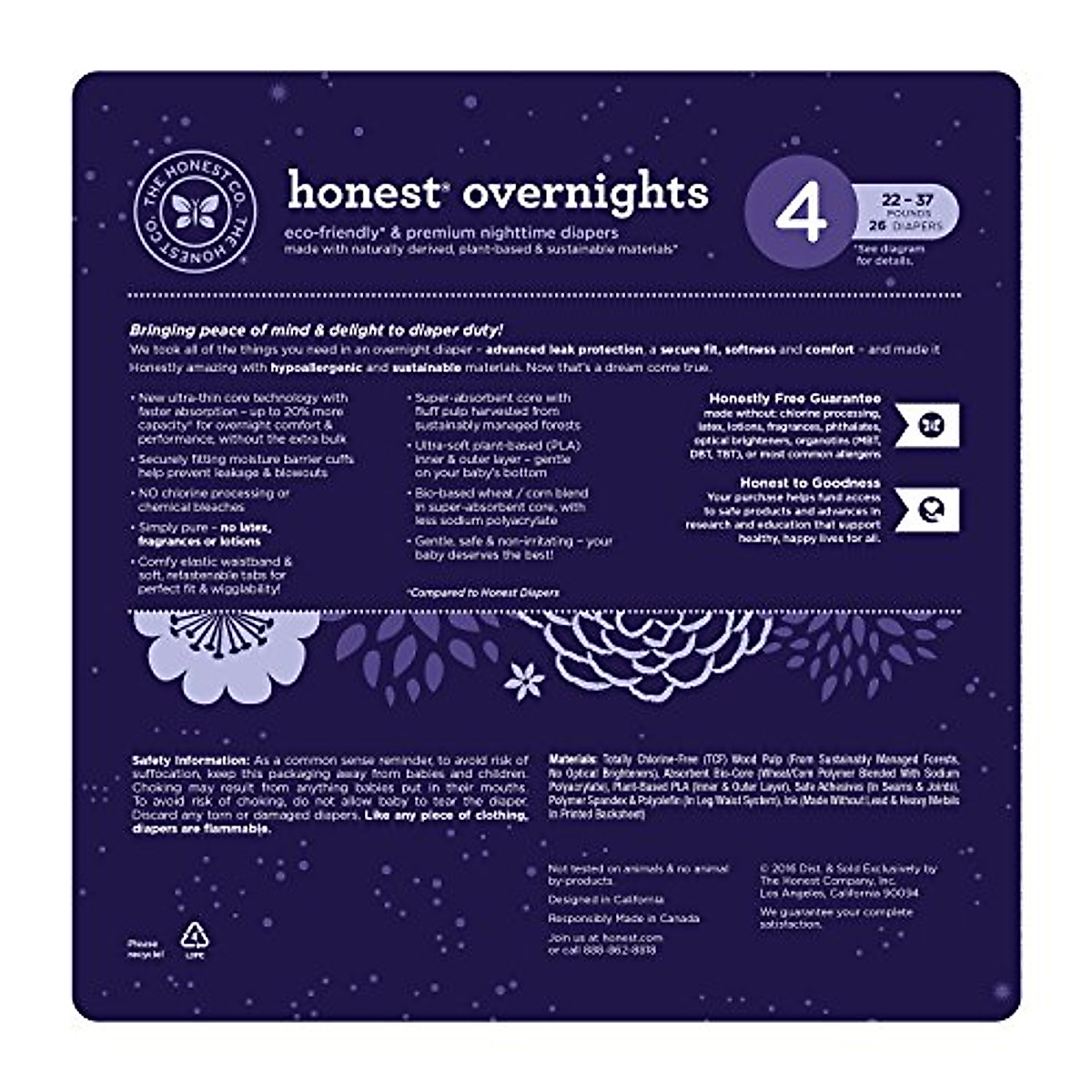 Honest Overnight Baby Diapers, Sleepy Sheep, Size 4, 104 Count